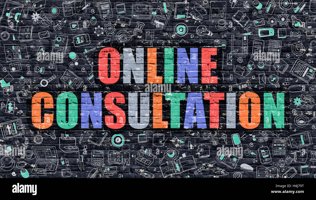 Online Consultation Concept with Doodle Design Icons Stock Photo - Alamy