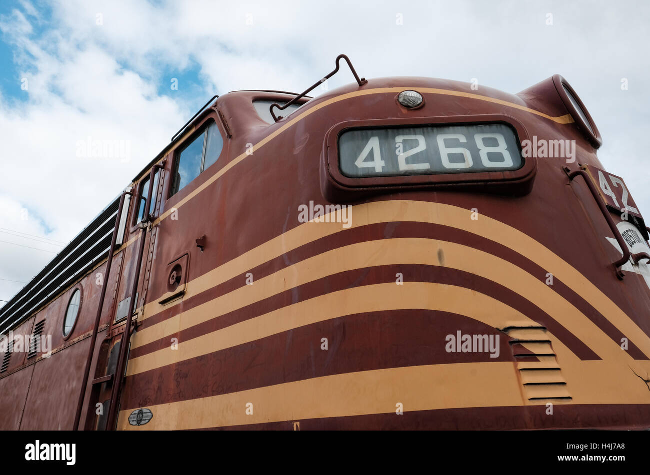 Side view of a vintage diesel locomotive belonging to the Boston and ...