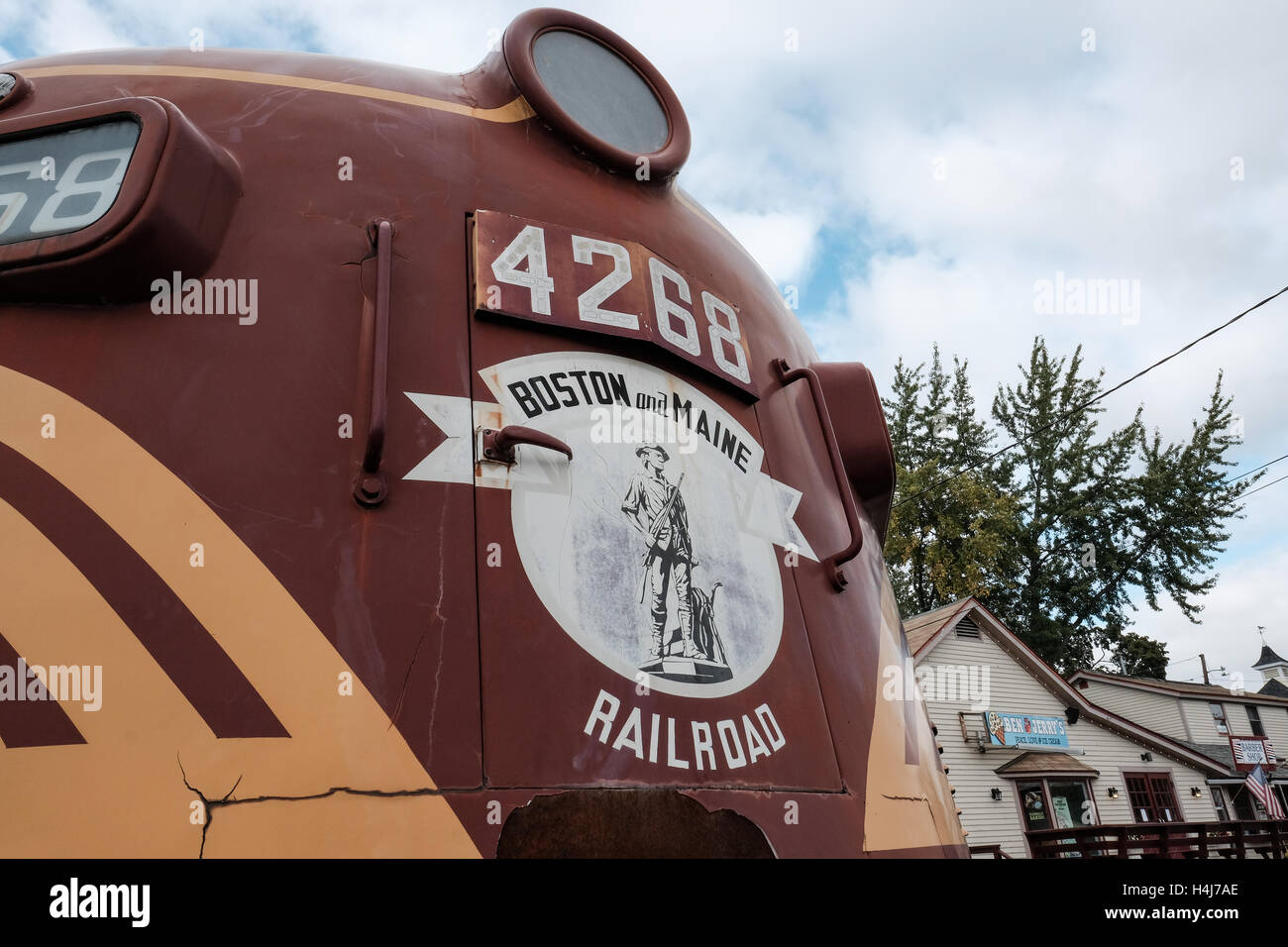 Side view of a vintage diesel locomotive belonging to the Boston and ...