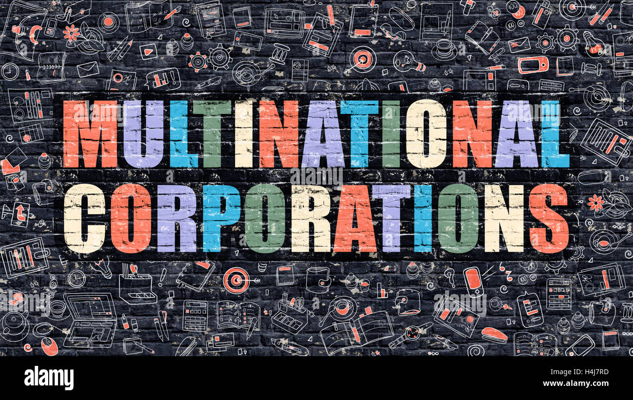 Multinational Corporations Concept. Multicolor on Dark Brickwall Stock ...
