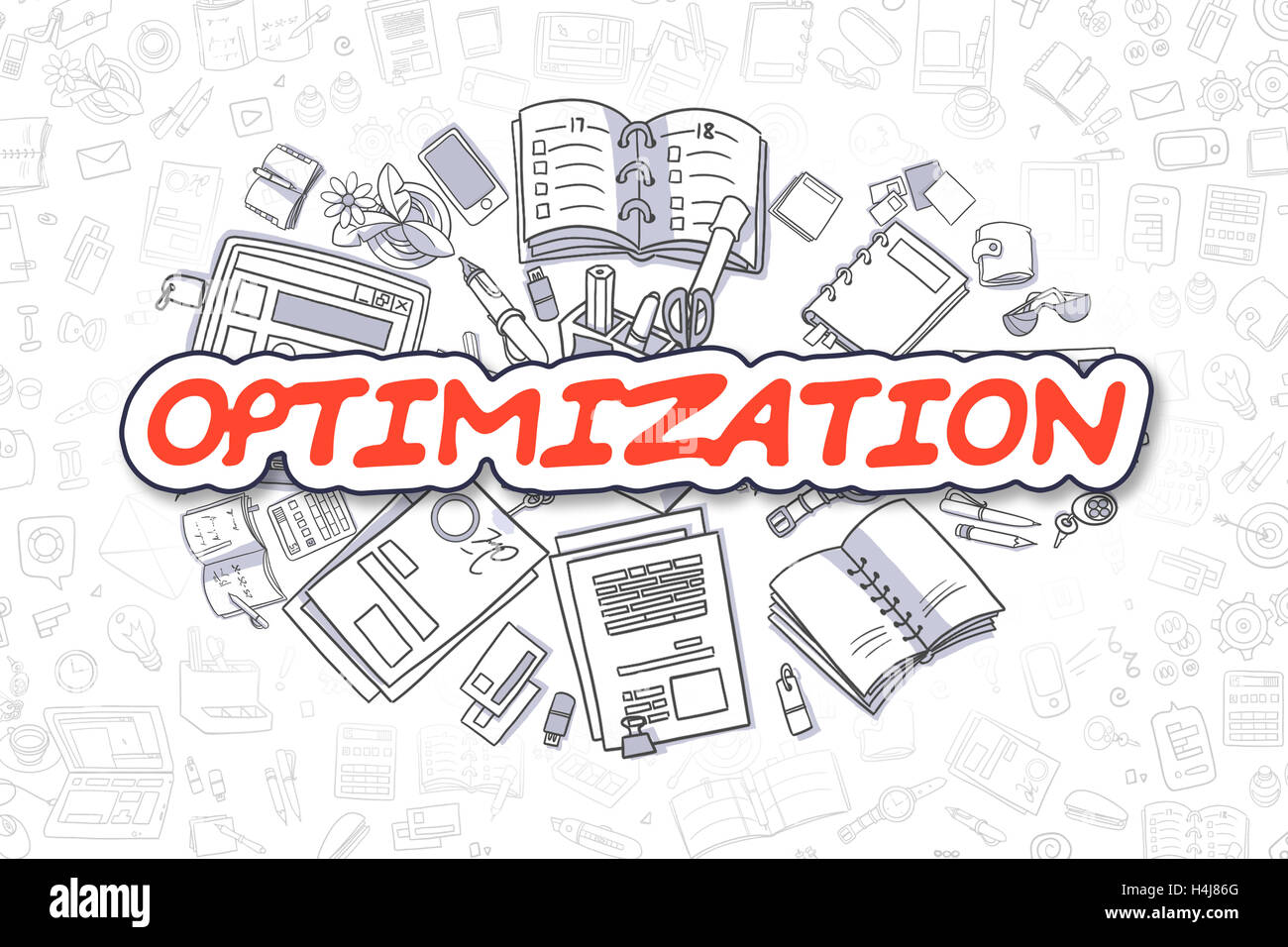 Optimization - Cartoon Red Text. Business Concept Stock Photo - Alamy
