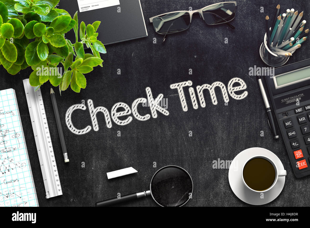 Check Time - Text on Black Chalkboard. 3D Rendering Stock Photo - Alamy