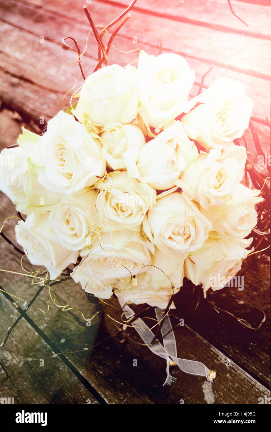 Wedding flowers white roses bouquet. Marriage flowers bouquet. sunset ...