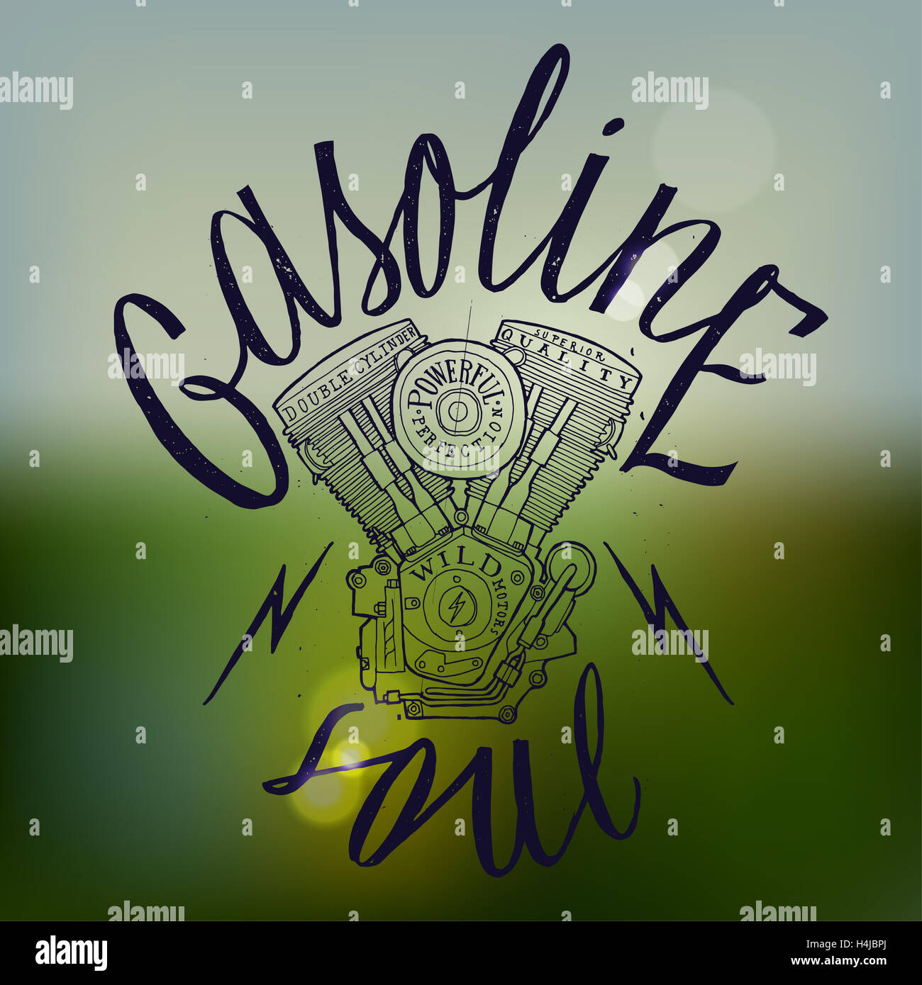 gasoline soul engine lettering biker print Stock Photo - Alamy
