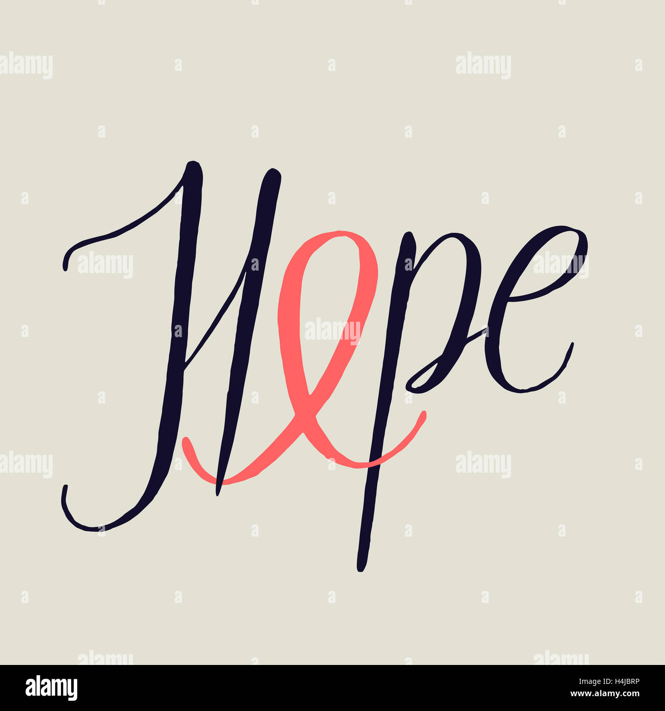 hope calligraphy. cancer handwriting with pink ribbon Stock Photo - Alamy