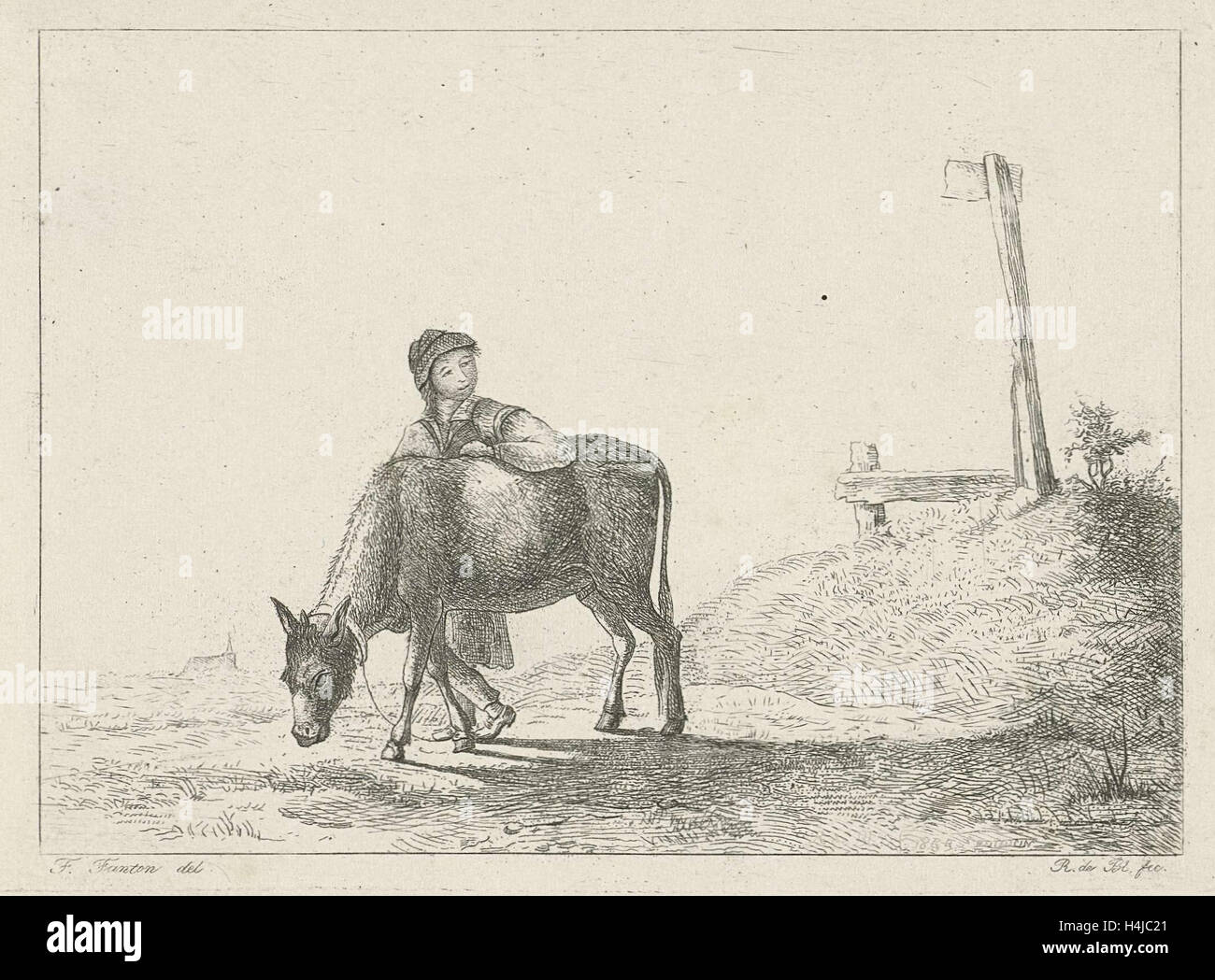 Boy and a donkey, baron Reinierus Albertus Ludovicus van Isendoorn à ...