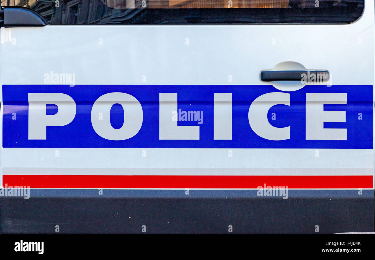 Police text on ftench car door Stock Photo - Alamy