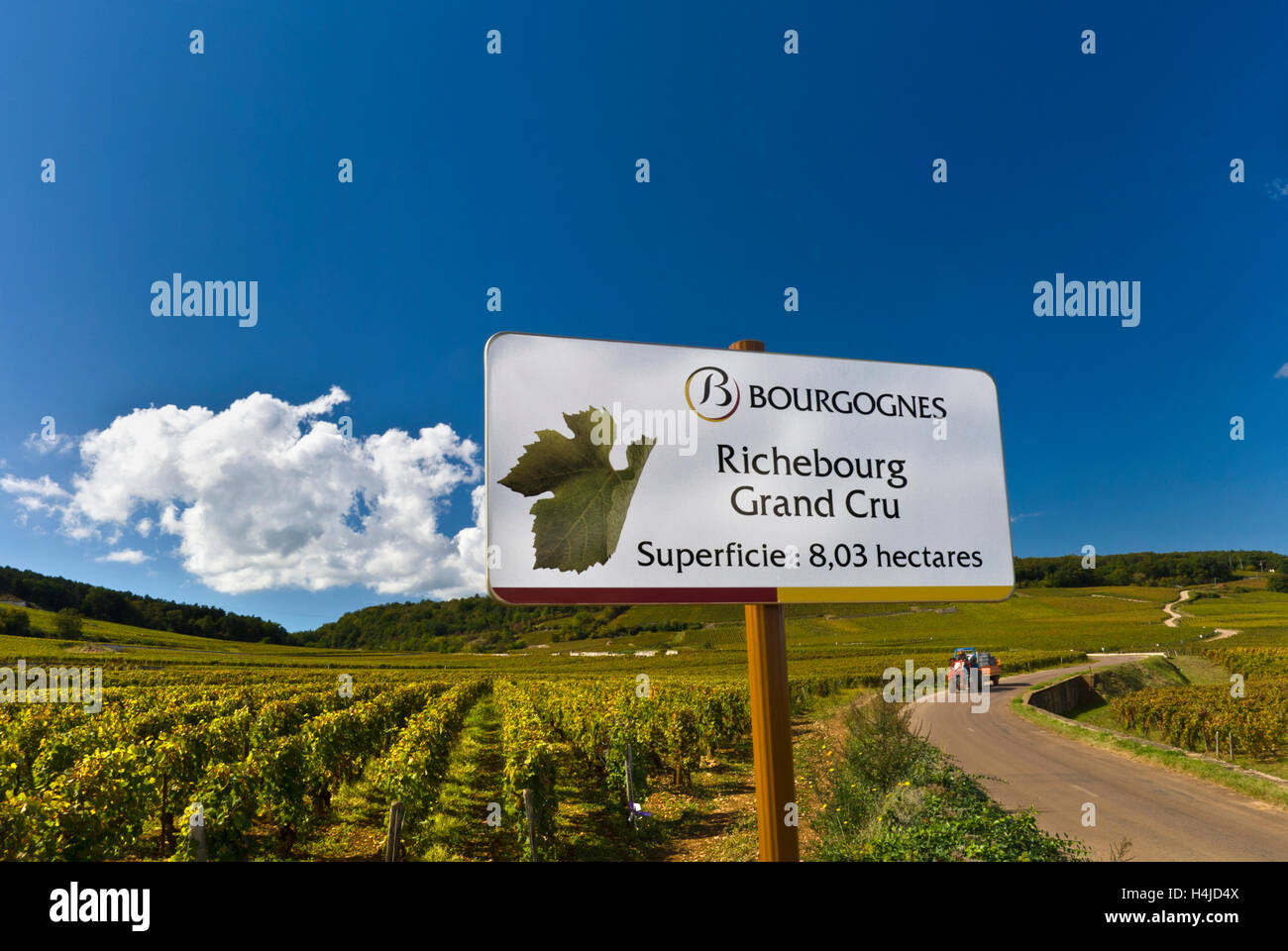 Richebourg Grand Cru vineyard sign at boundary Richebourg Grand Cru ...