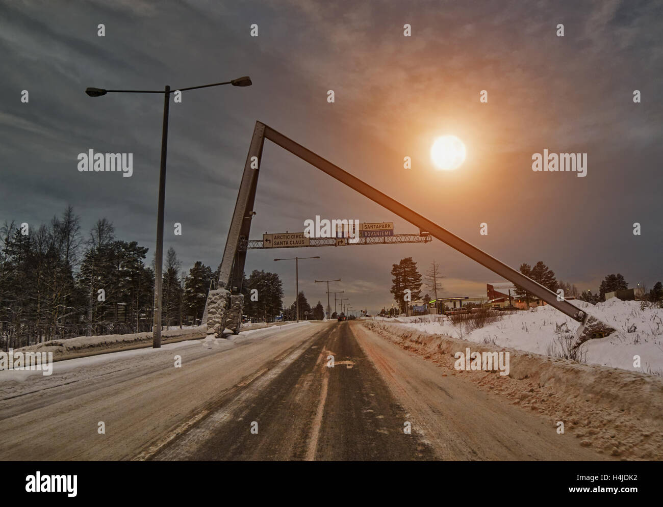 Famous Arctic Circle road at winter Sunset Stock Photo - Alamy
