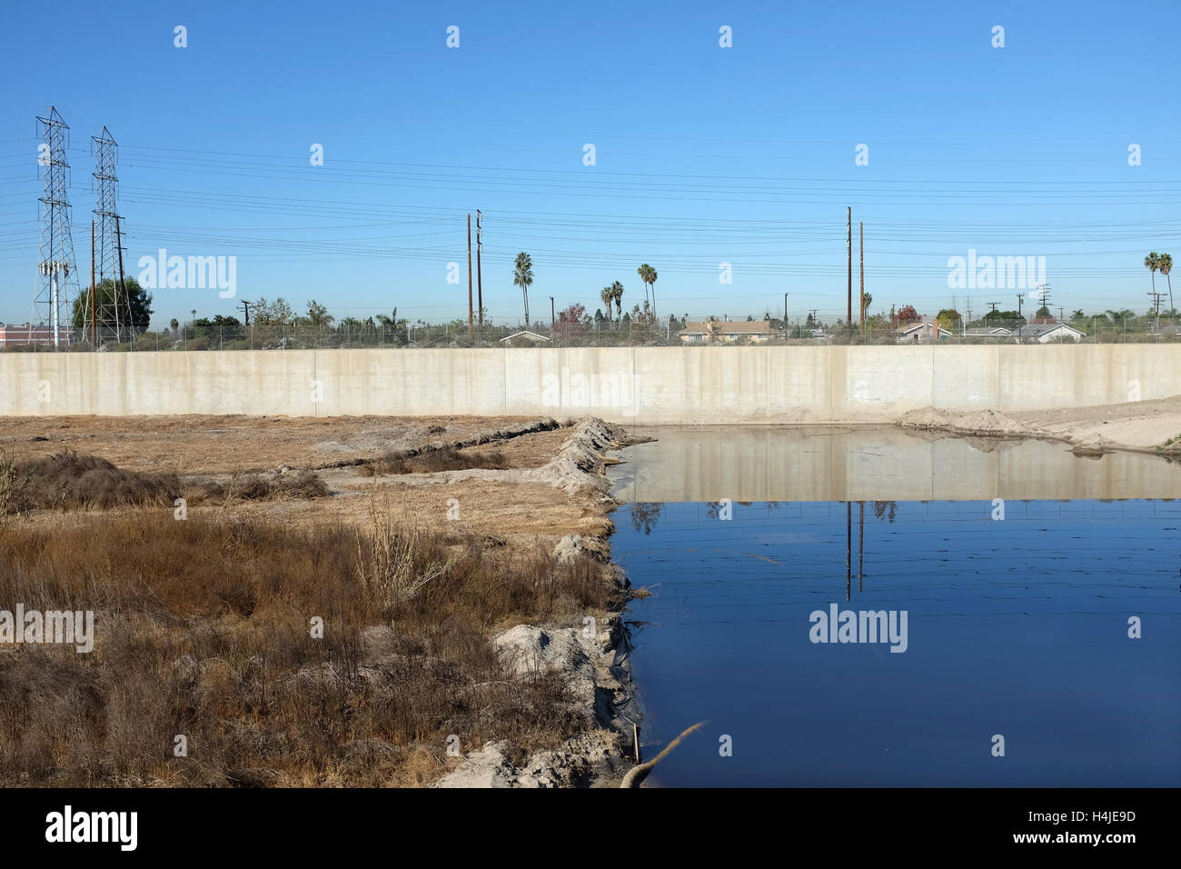 The Santa Ana River in Orange County, California, at the point where it ...