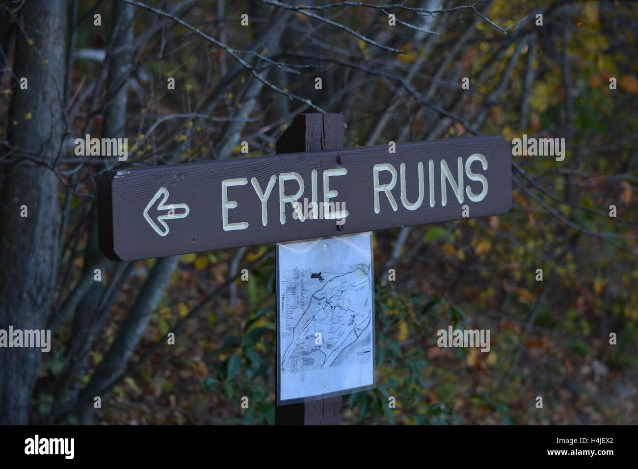 Sign marking way eyrie ruins hi-res stock photography and images - Alamy