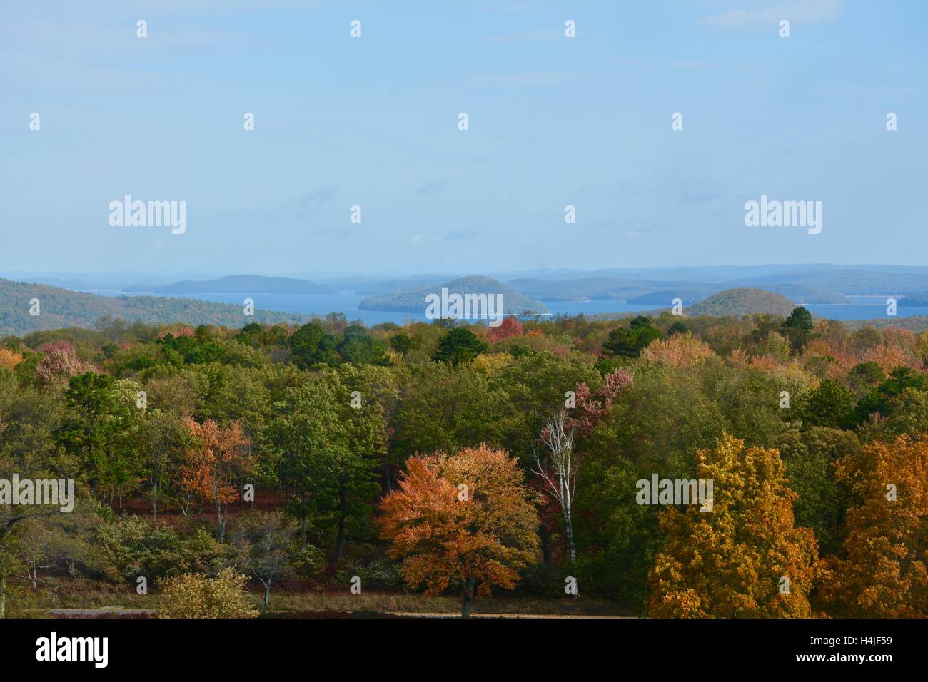 A view of the Quabbin Reservoir and Autumn foliage in Ware, Western ...