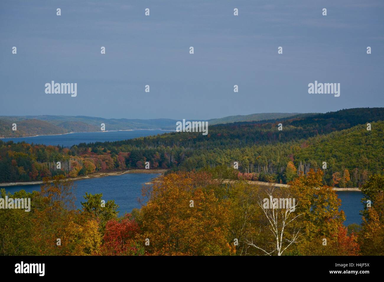 A view of the Quabbin Reservoir and Autumn foliage in Ware, Western ...
