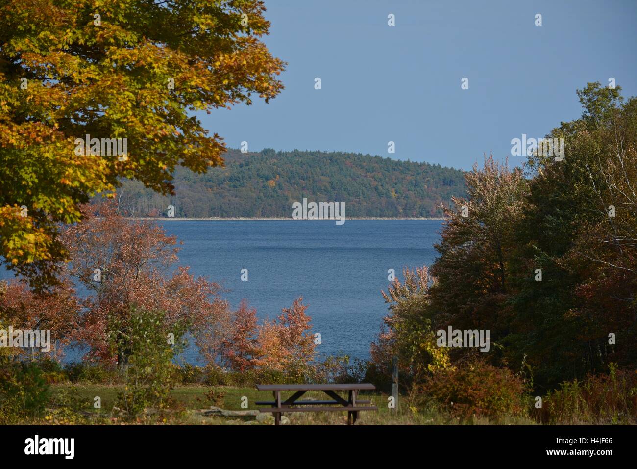 A view of the Quabbin Reservoir and Autumn foliage in Ware, Western ...