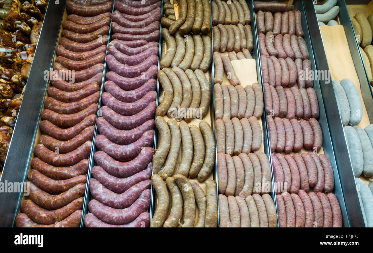 Sausages at butcher hi-res stock photography and images - Alamy