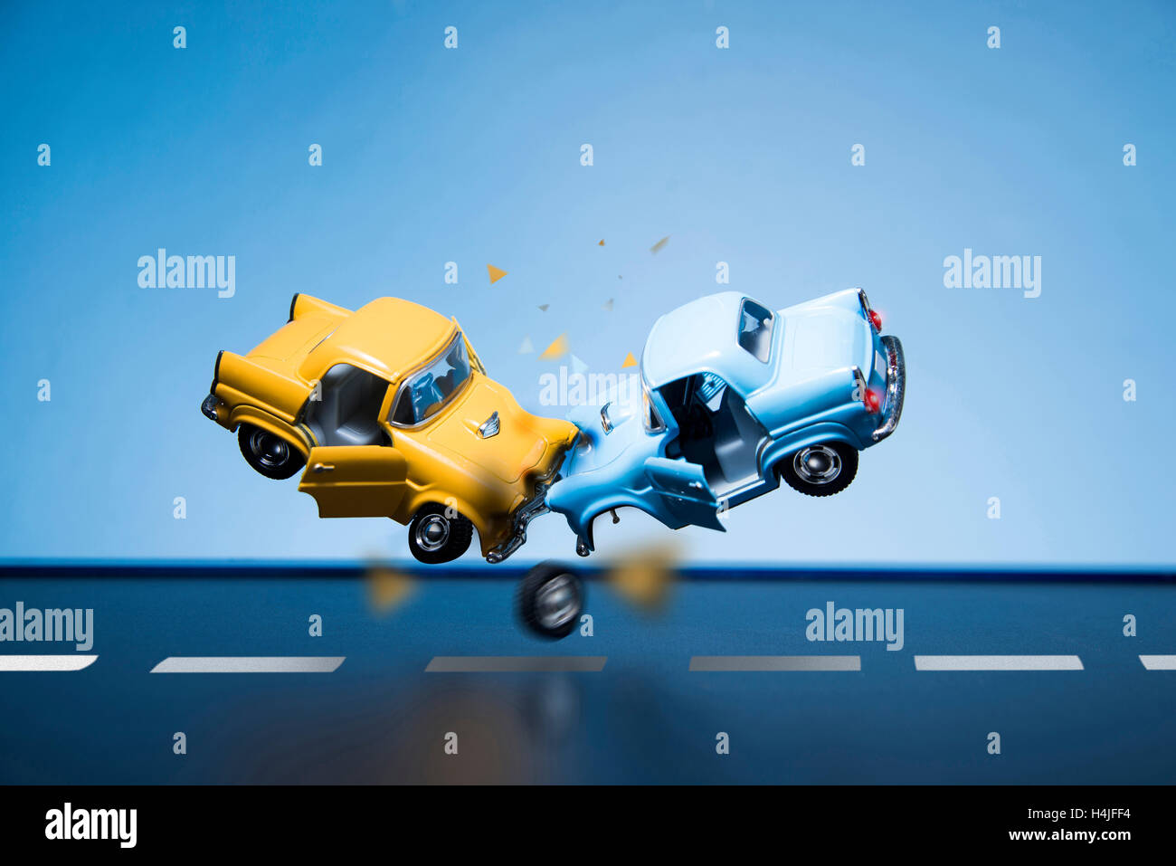 Classic fifties scale model toy cars accident on the road Stock Photo ...