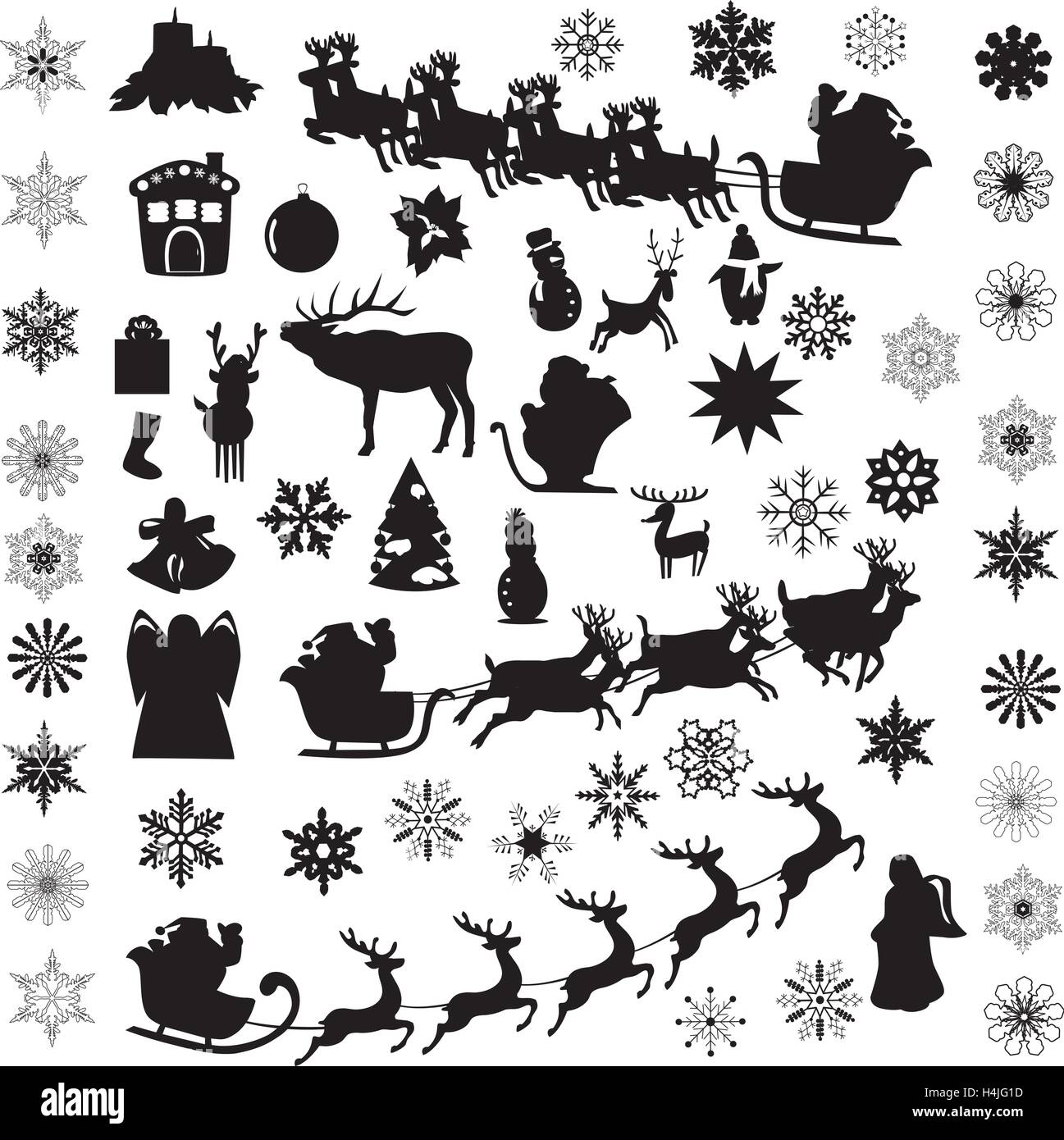 vector illustration of Christmas elements and icons silhouette Stock ...