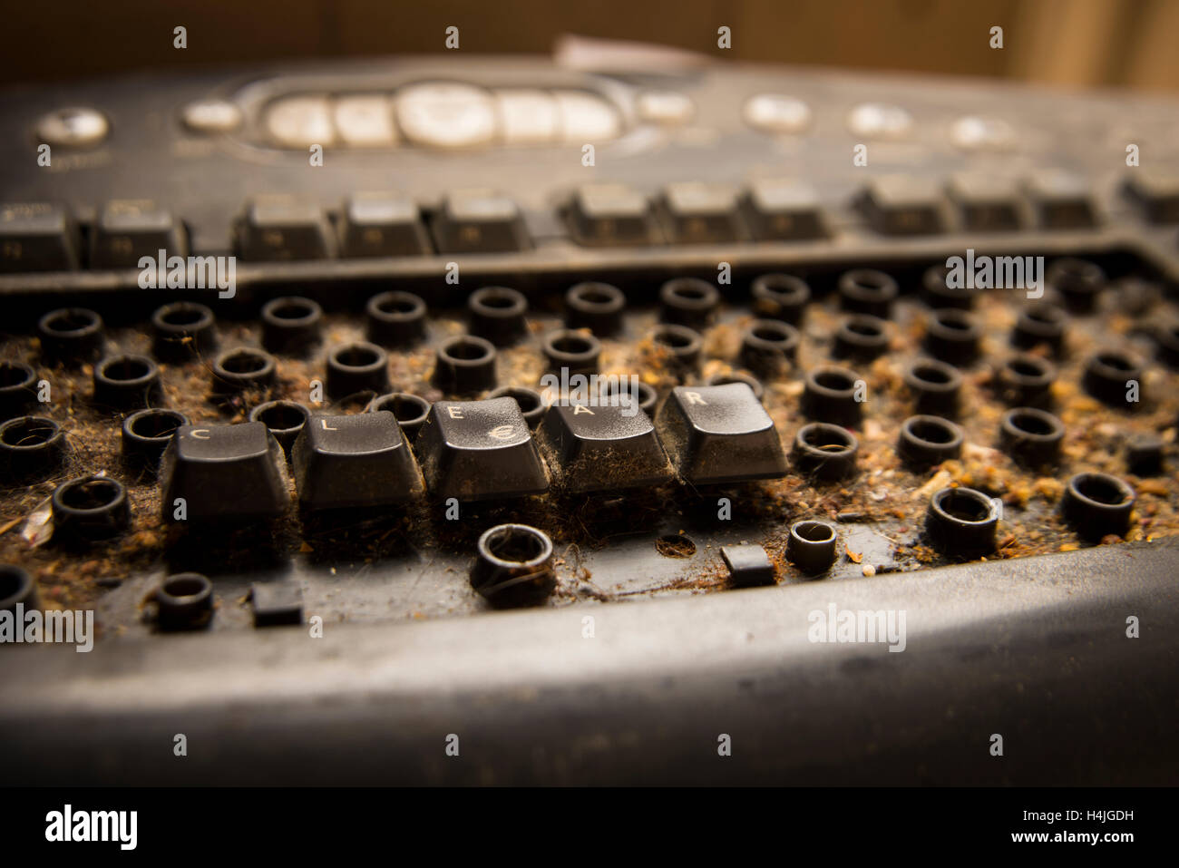 Dirty computer keyboard. Dirt amassed about 10 years. Written clear ...