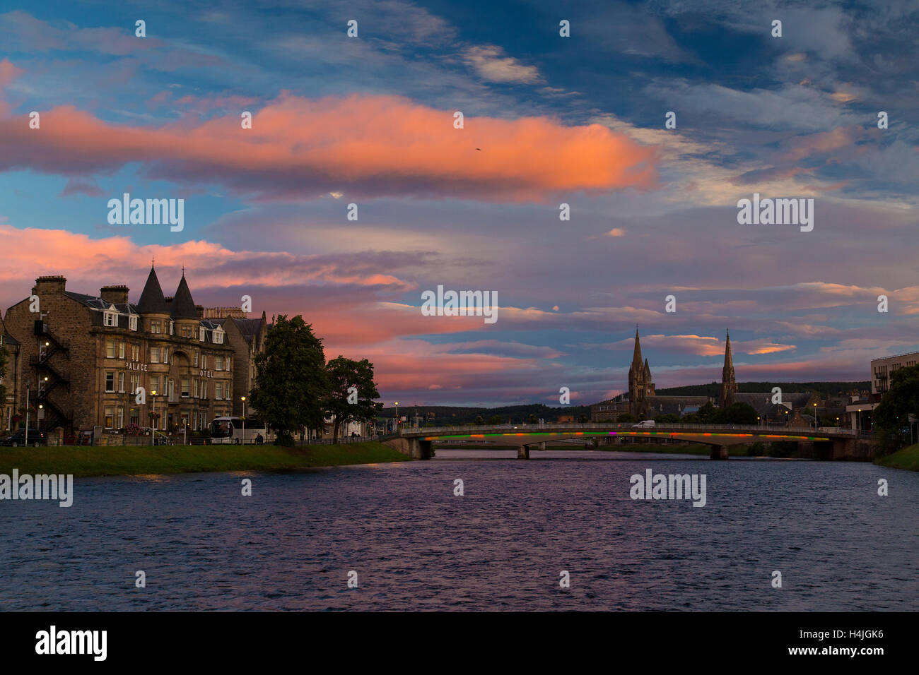 Inverness city sunrise over river Ness and Ness Bridge Stock Photo - Alamy