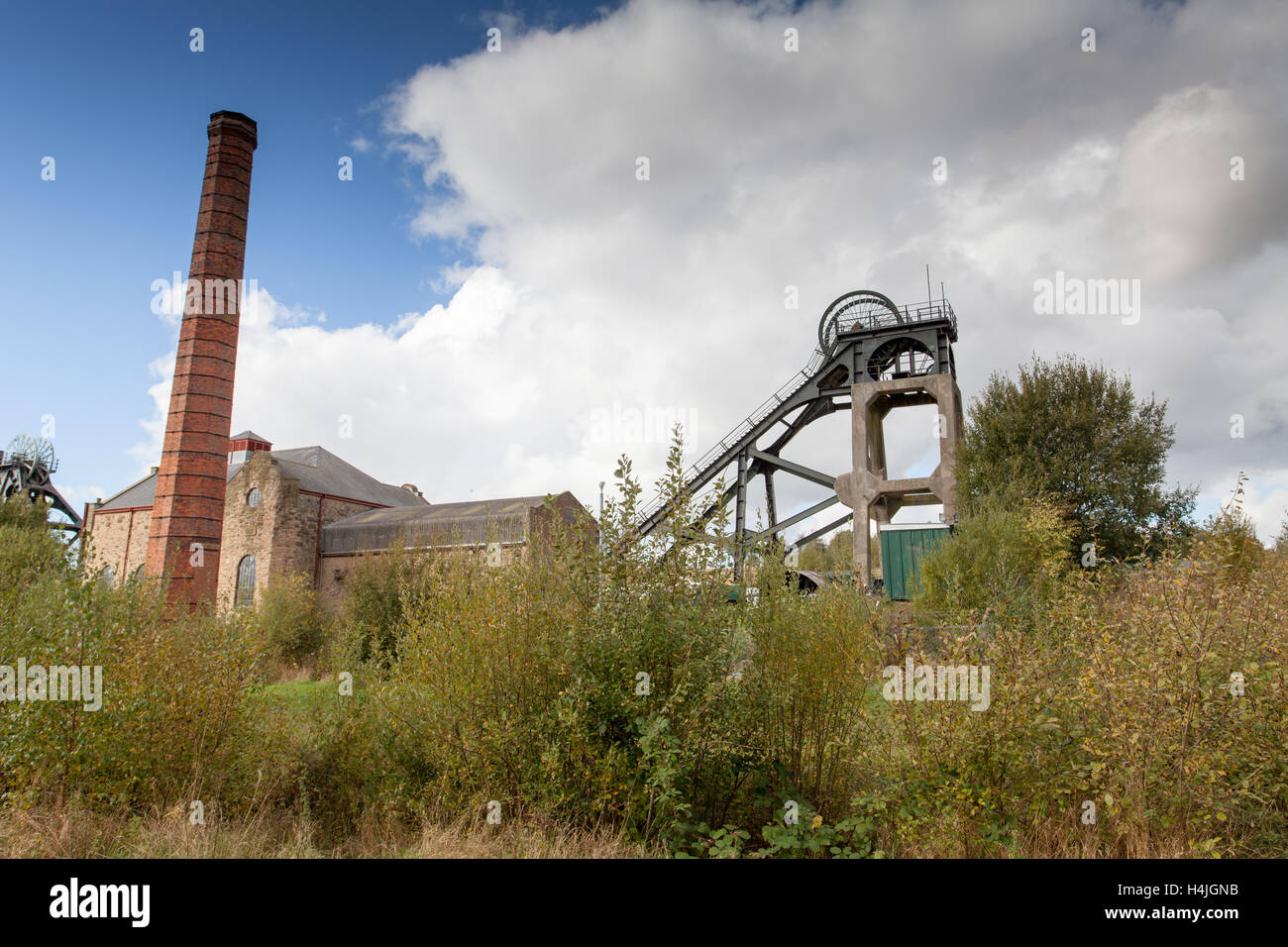 Pleasley Pit is a preserved coal mine winding house in Derbyshire, UK ...
