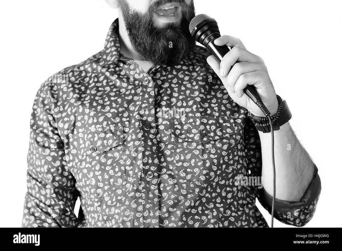 Happy man singing in Black and White Stock Photos & Images - Alamy