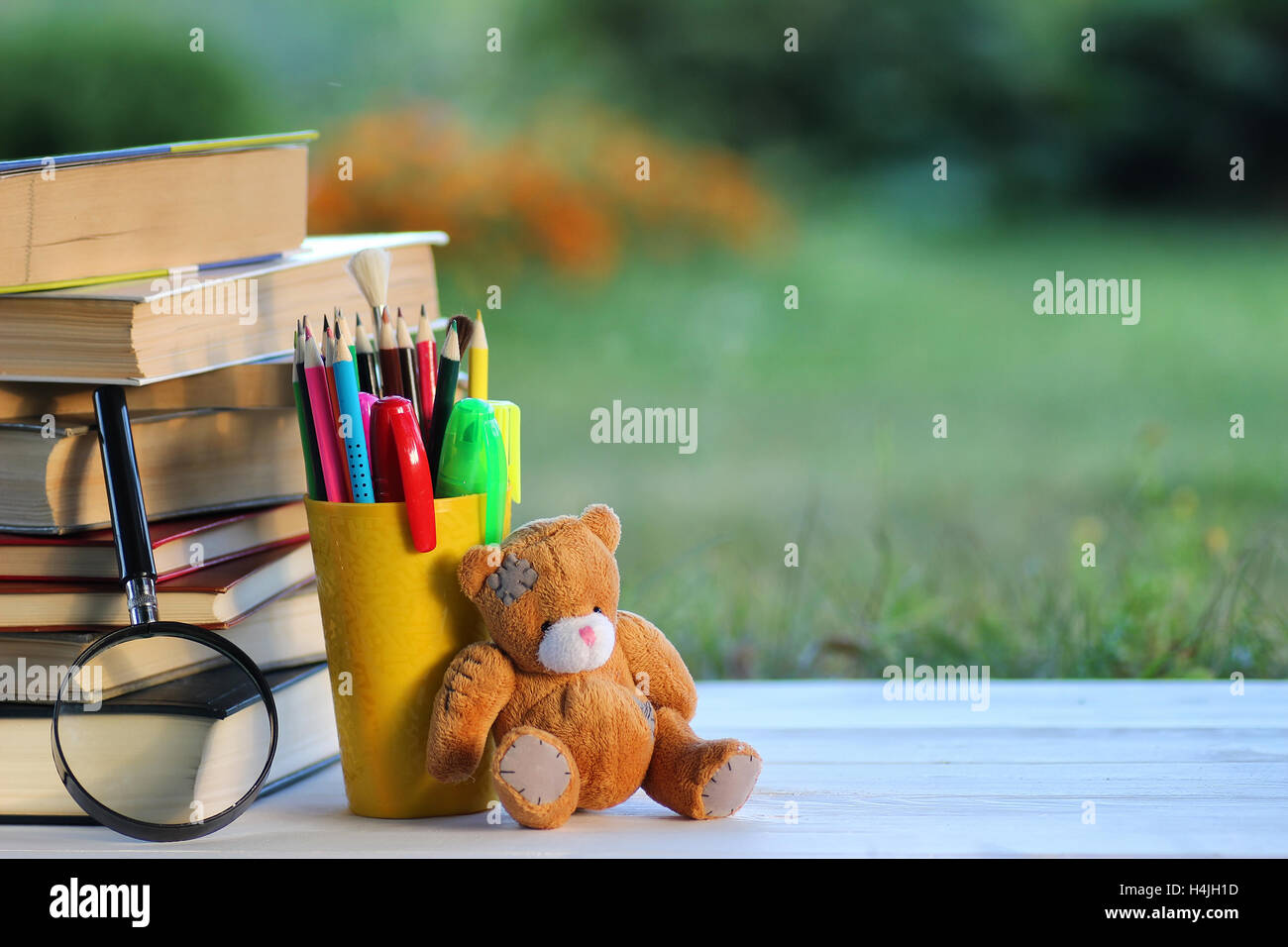educaion book stack page outdoor Stock Photo - Alamy