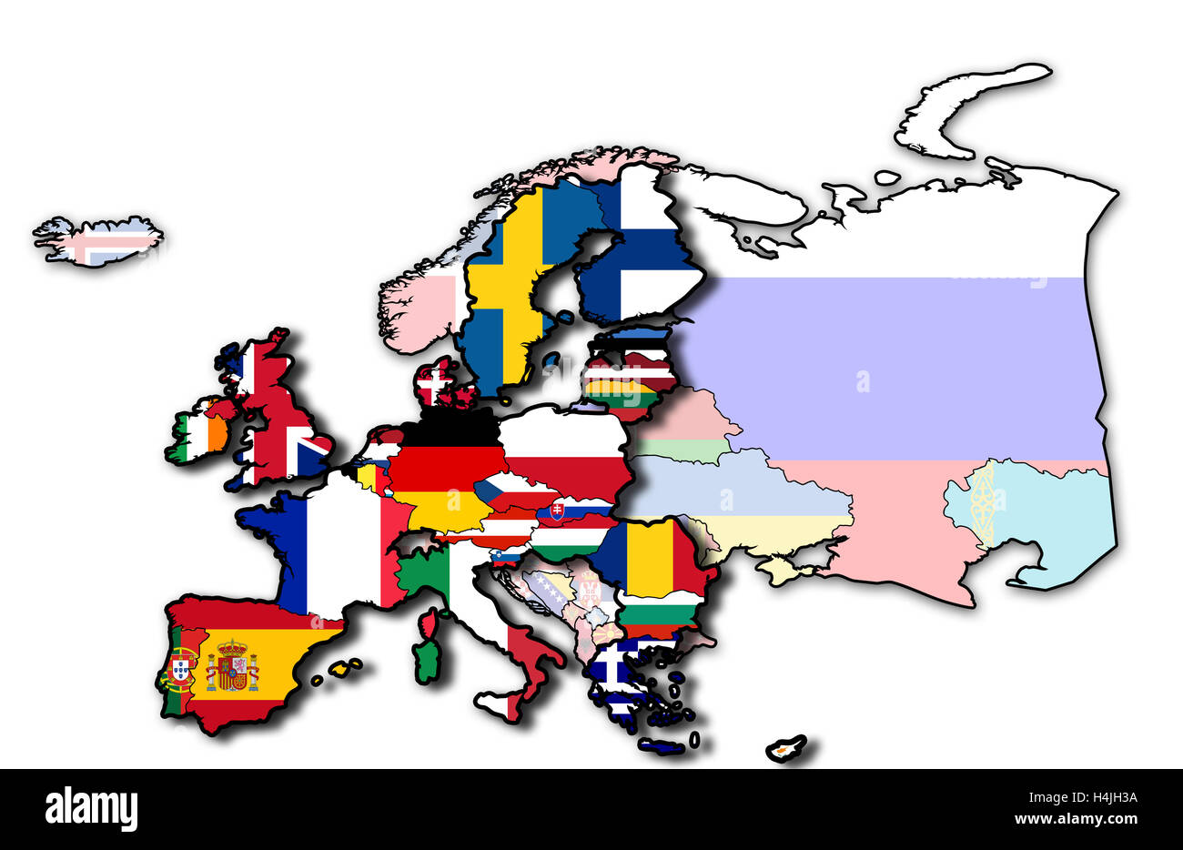 some very old grunge map of european union with flags of countries ...