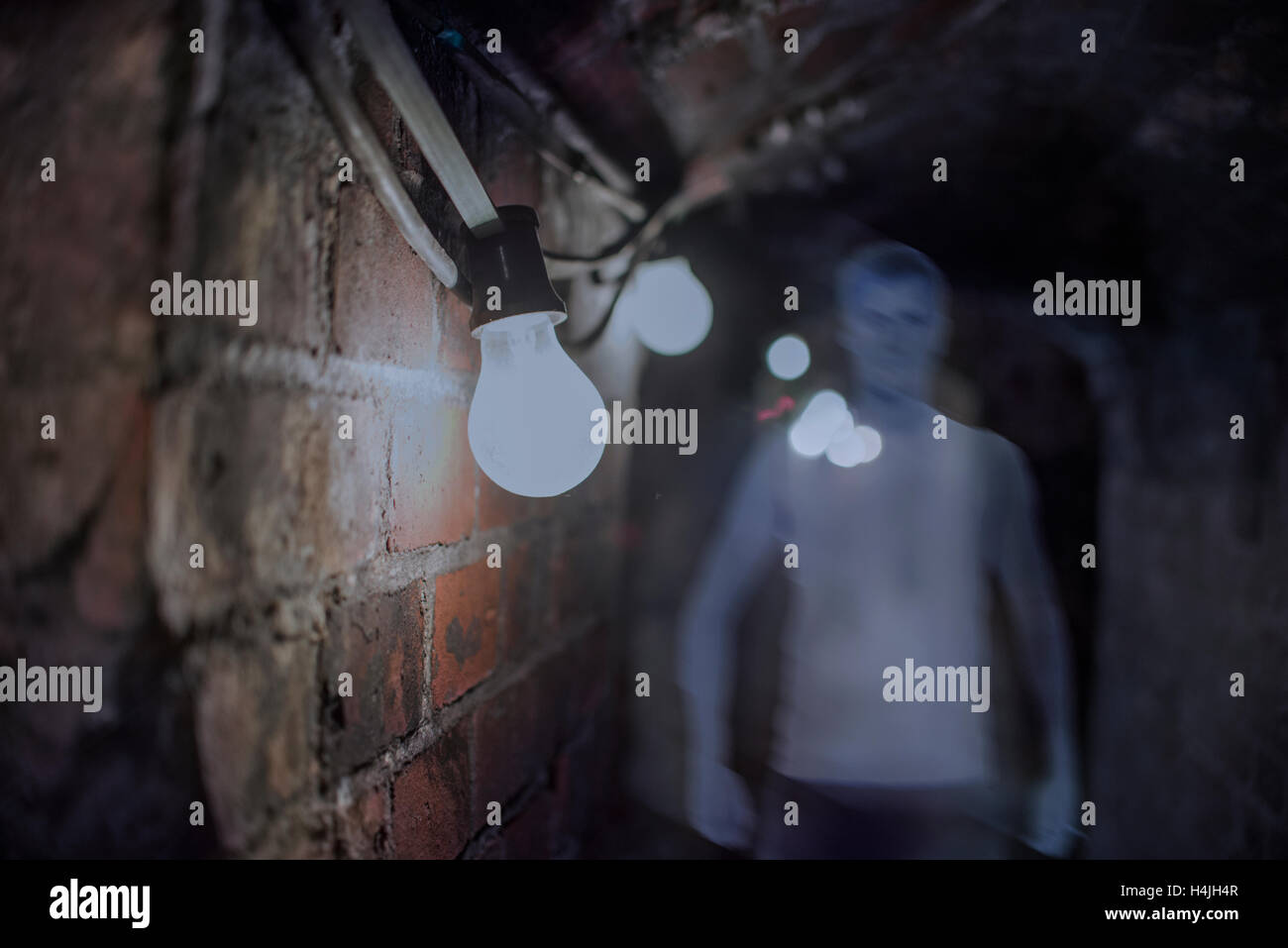 Ghost in Haunted House, Mysterious Man, close up on bulb Stock Photo ...