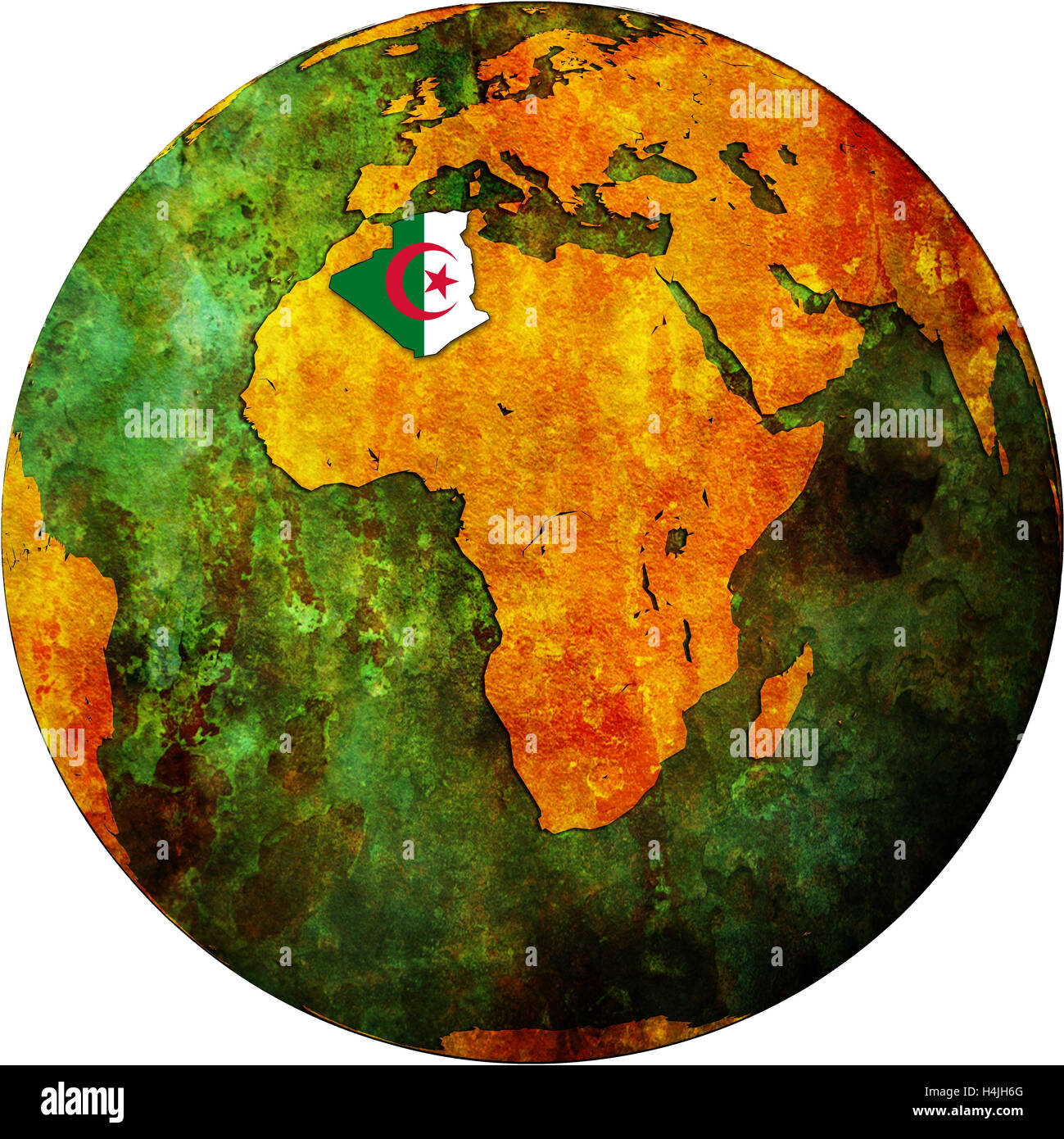 algeria territory with flag on map of globe Stock Photo - Alamy