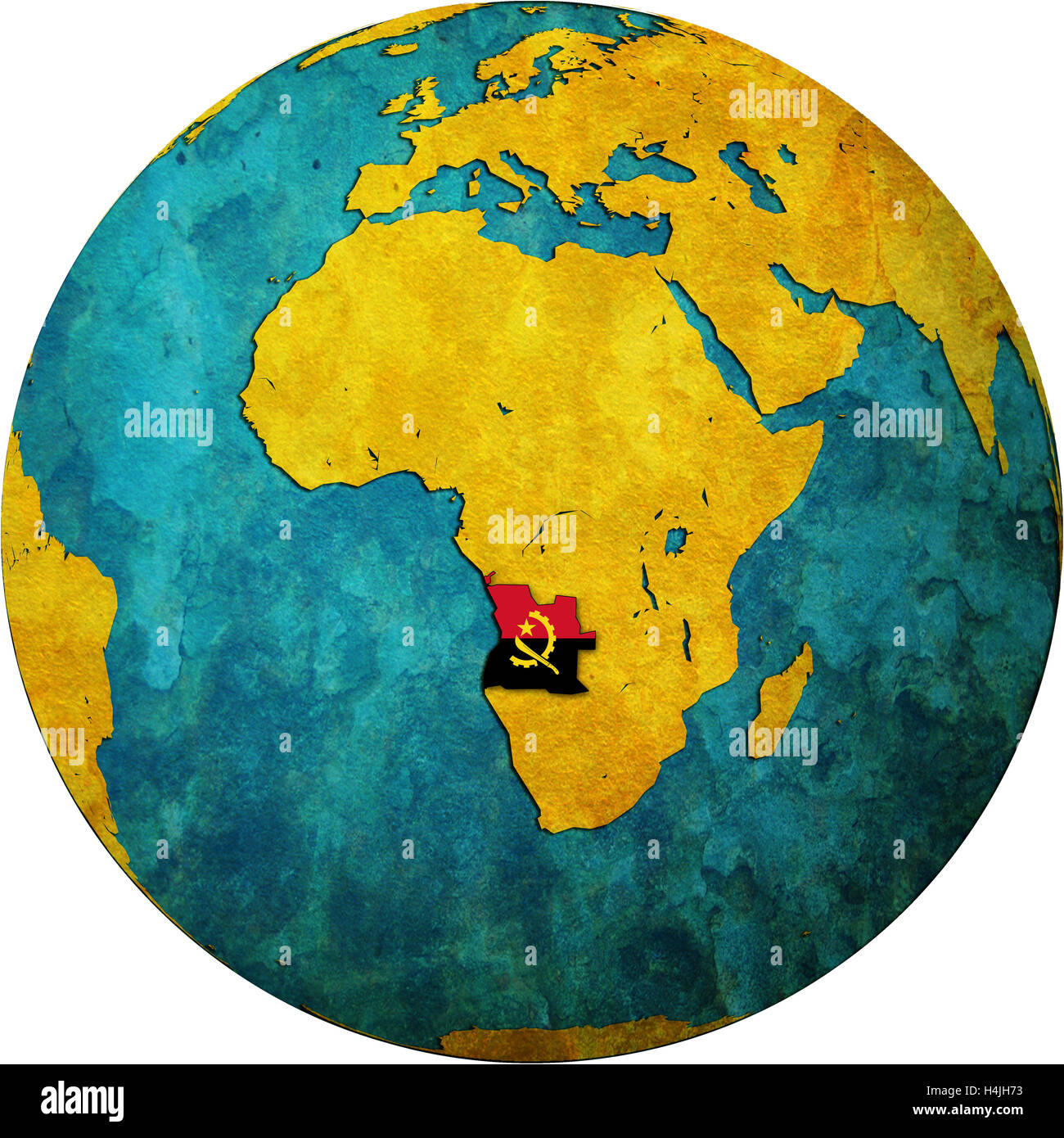 Angola territory and flag on map of globe Stock Photo - Alamy