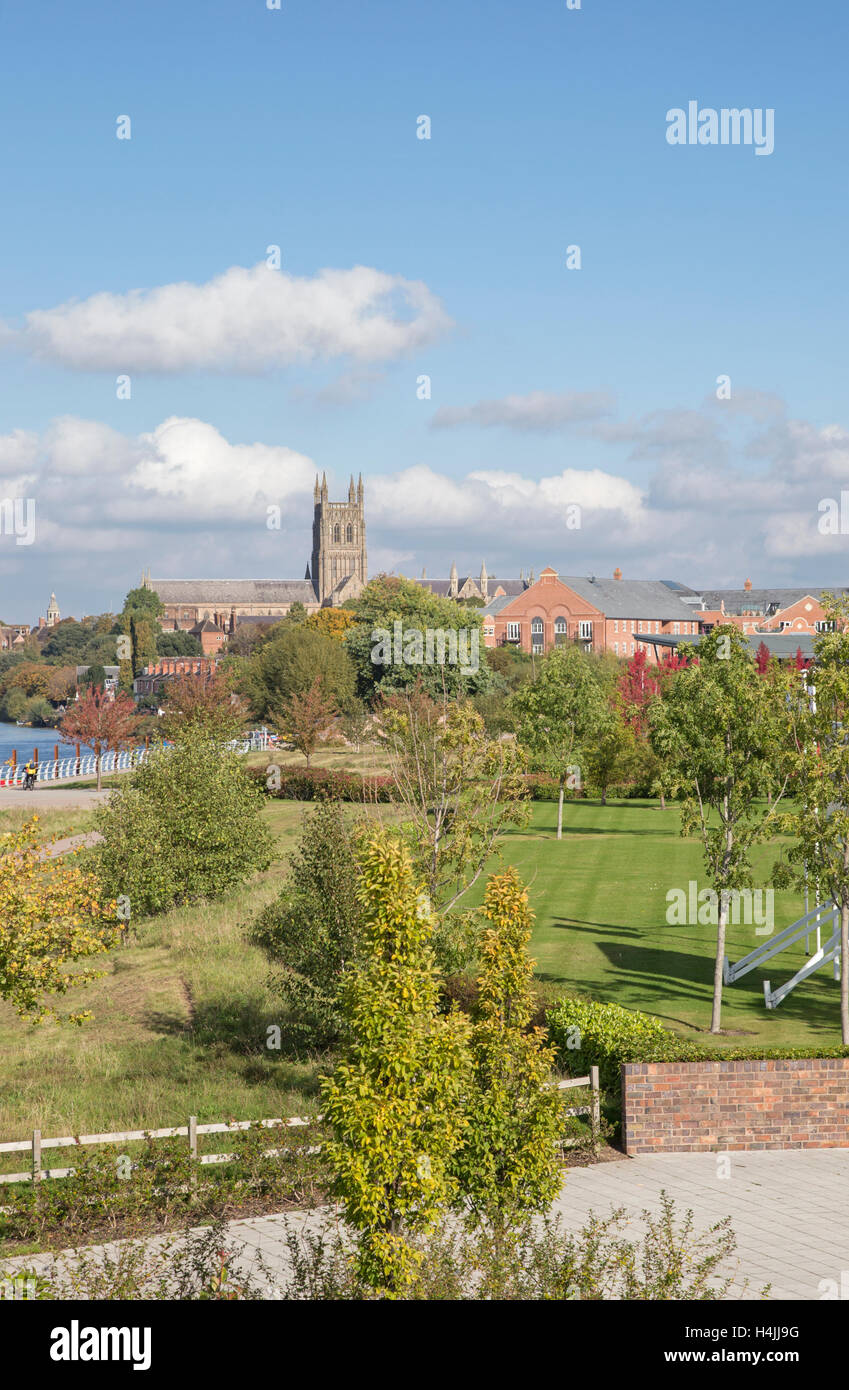 Worcester and the new Diglis riverside development with the Cathedral ...