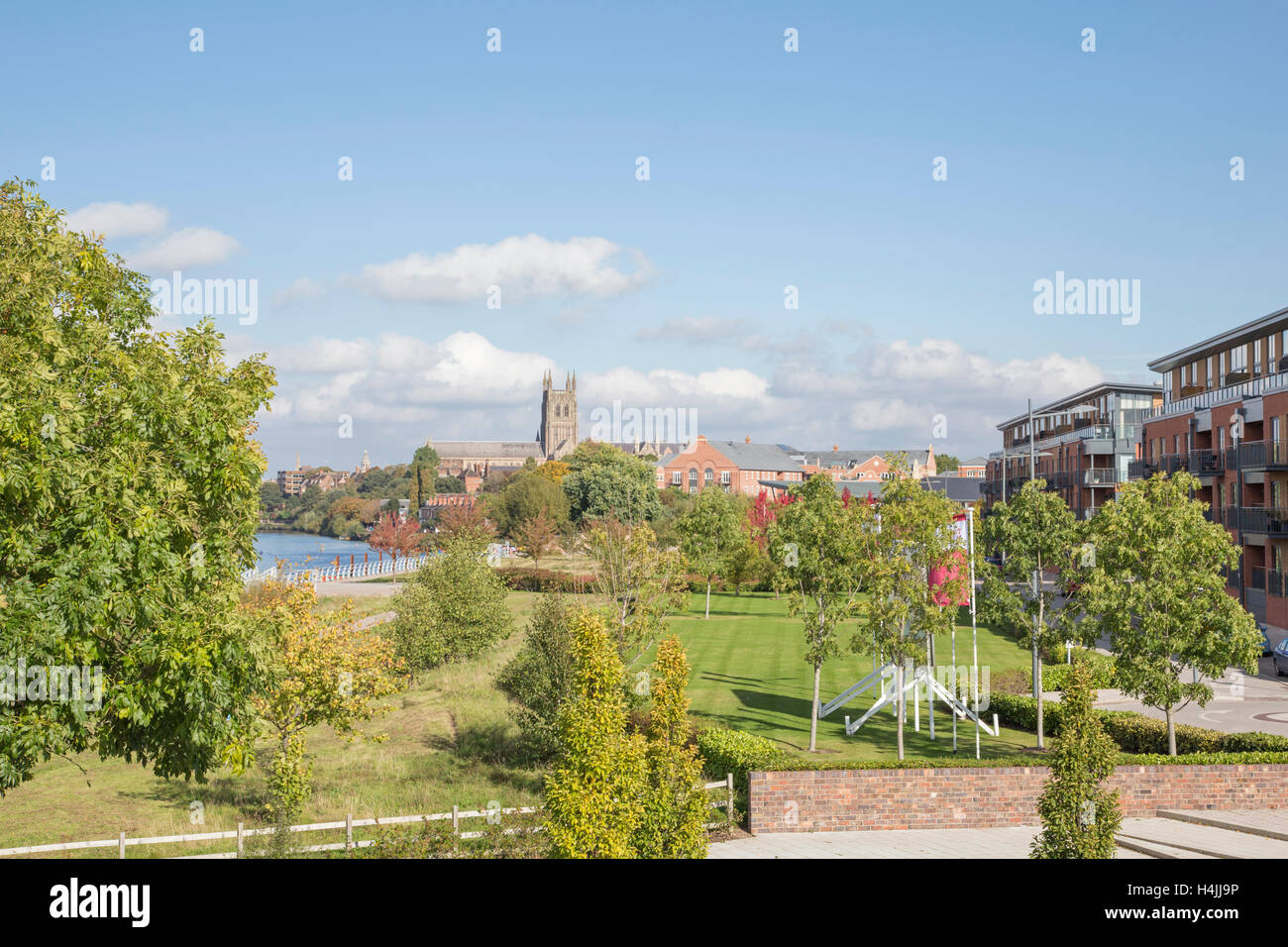 Worcester and the new Diglis riverside development with the Cathedral ...