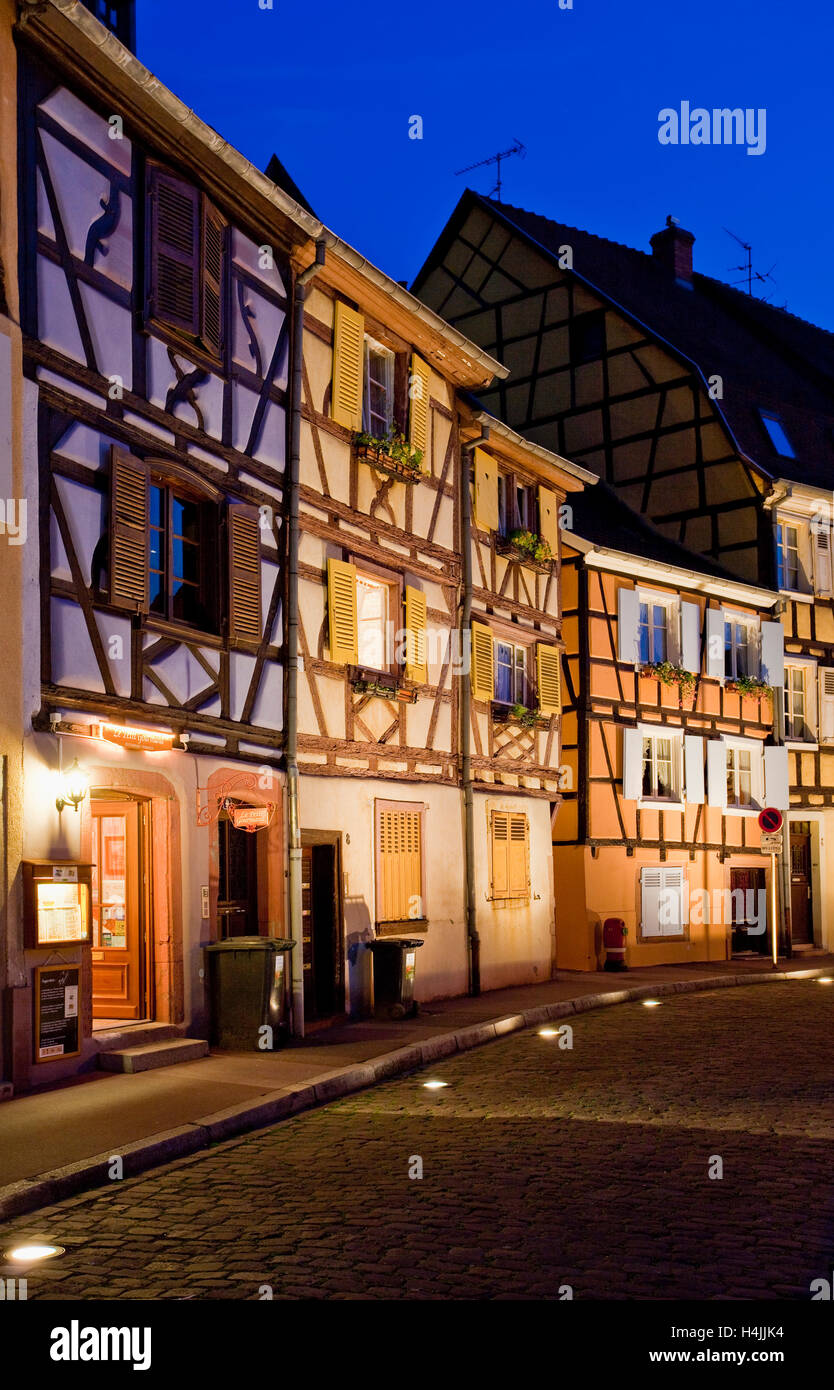 Heritage houses of Colmar at night, Alsace, France, Europe Stock Photo ...
