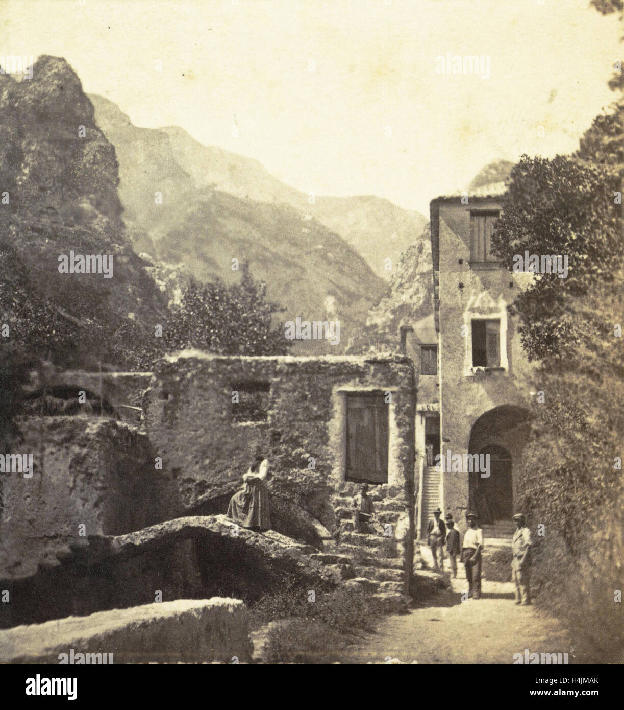 Buildings in the Valle dei Molini, Amalfi, Roberto Rive, c. 1864, Italy ...