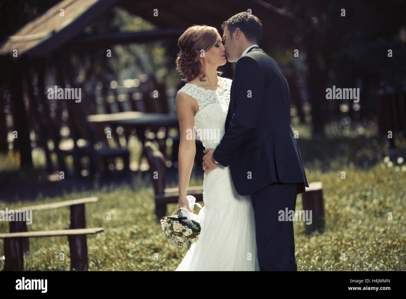 Beautiful bride and groom before wedding Stock Photo - Alamy