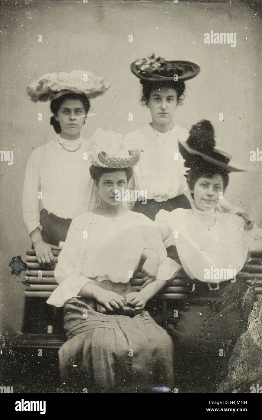 Portrait of four young women with hats, Anonymous, 1906 Stock Photo - Alamy
