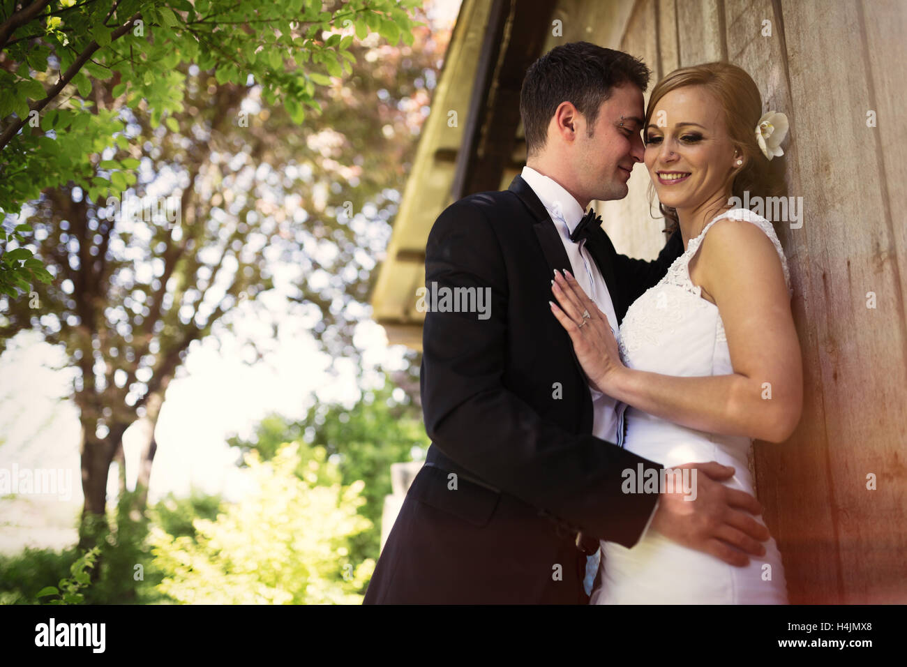 Beautiful bride and groom before wedding Stock Photo - Alamy