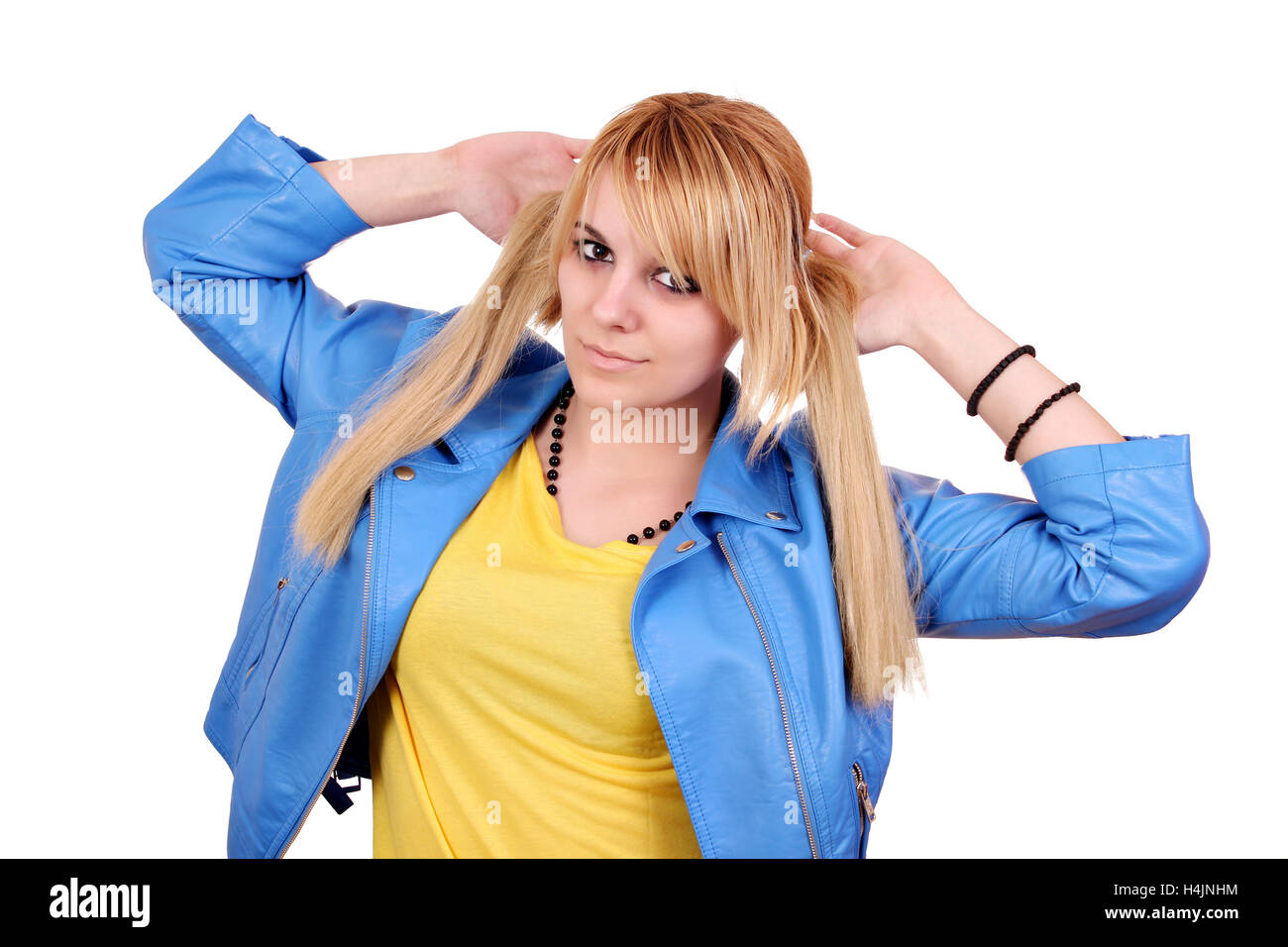 beautiful teenage girl in blue jacket Stock Photo - Alamy