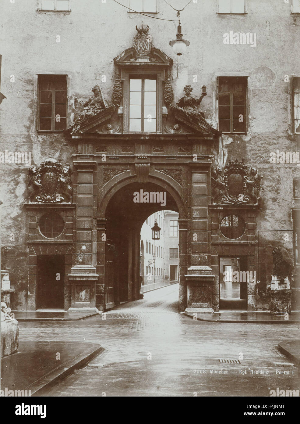 A royal gate with two small gates in the streets of Munich, Germany, c ...