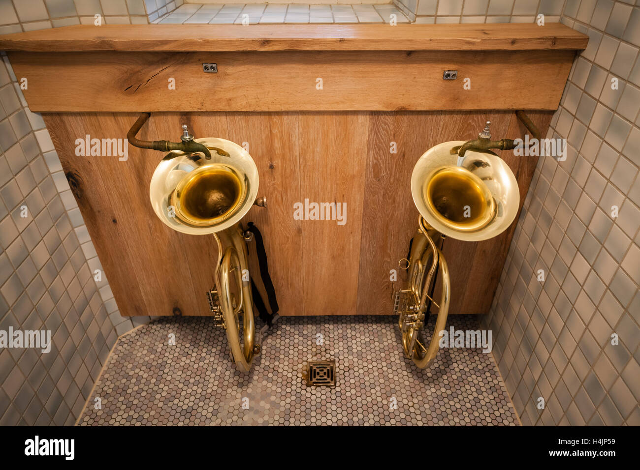 Gents urinals in Hindenburg Hut. Reit im Winkl. Upper Bavaria. Germany ...