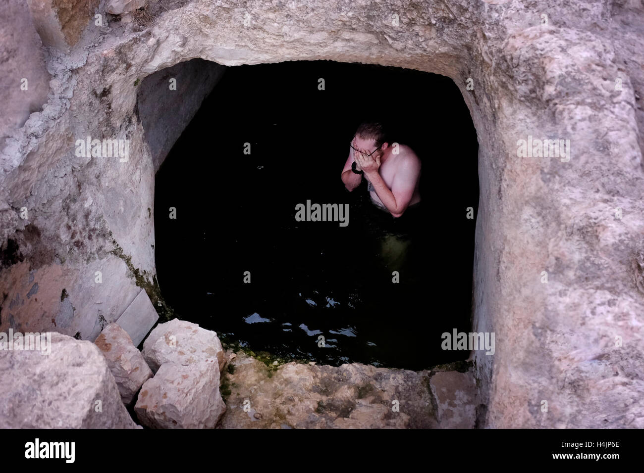An Israeli religious bath inside an underground cistern in Mount Zion ...