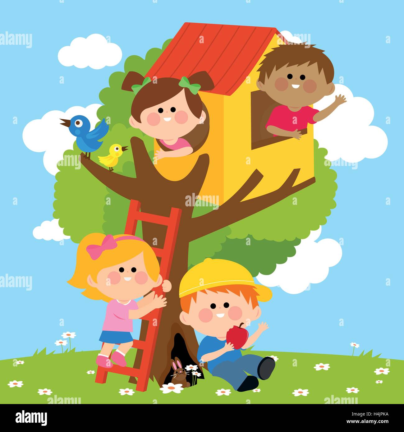 Child happy treehouse Stock Vector Images - Alamy