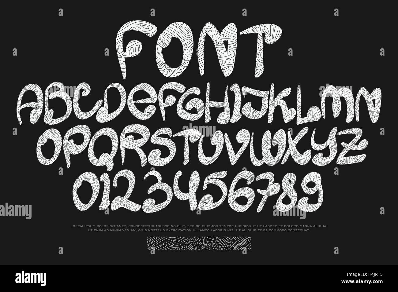 tribal style alphabet letters and numbers isolated on black background ...
