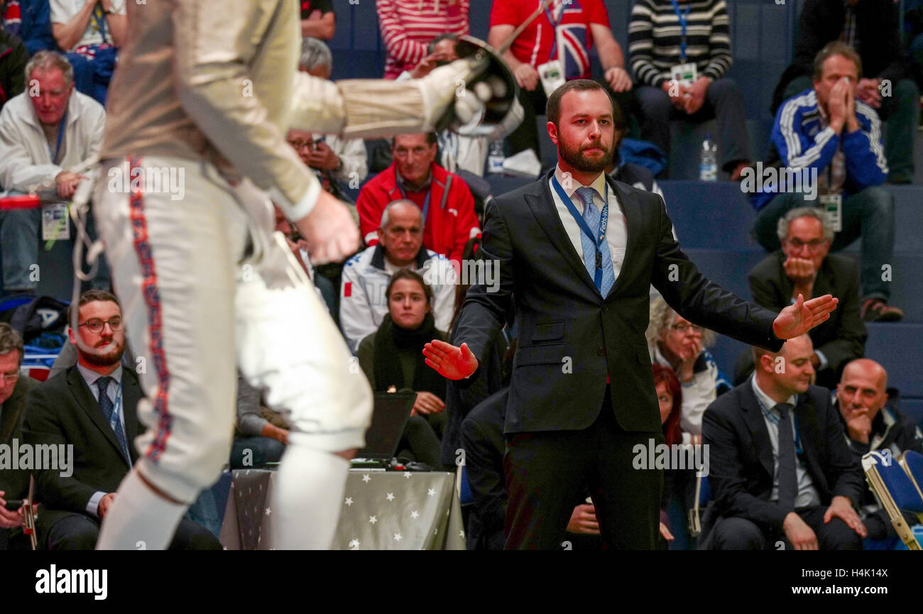 Stralsund, Germany. 13th Oct, 2016. French champion Harold Hirt leads ...