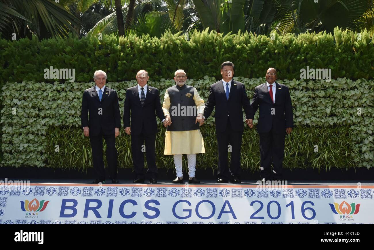 Heads of State of the BRICS nations stand for a group photo during the ...