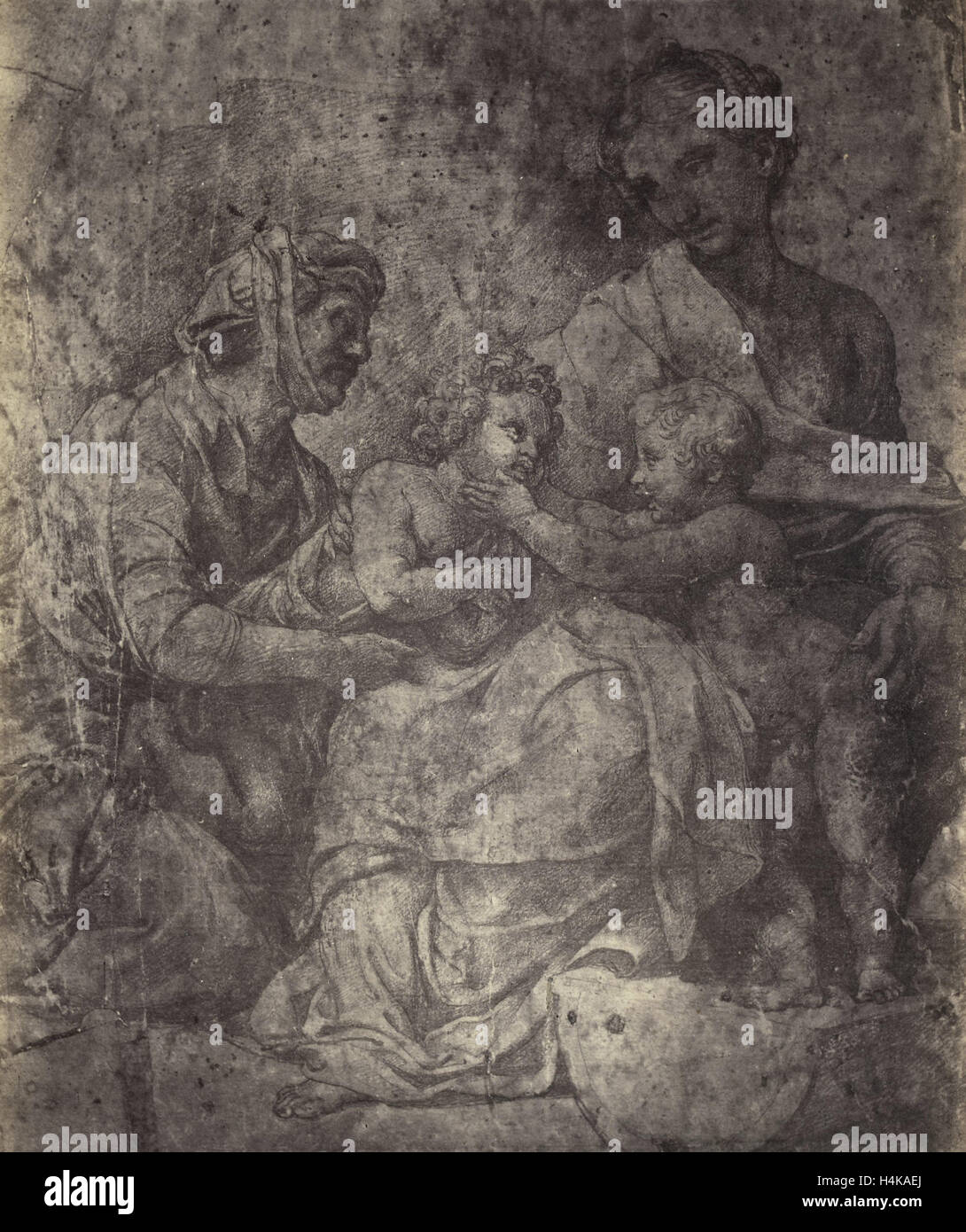 Raphael drawing from Windsor Castle, Mary with Jesus, Elizabeth with ...