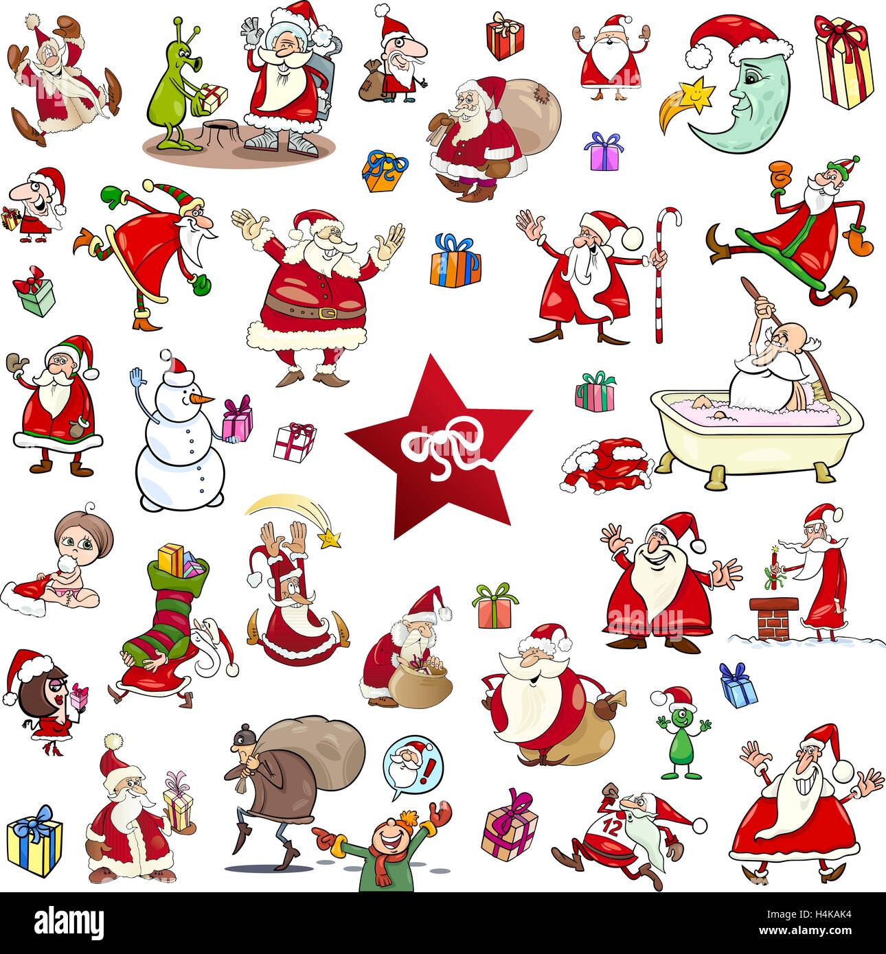 Cartoon Illustration of Christmas Themes and Characters Clip Arts Set ...