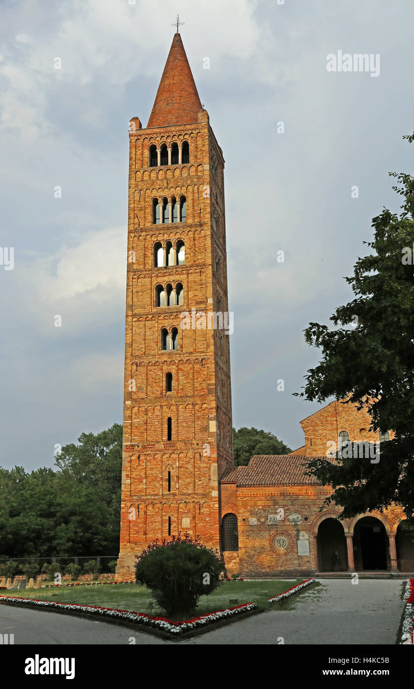 highest Benedictine abbey steeple of the village of Pomposa in the ...