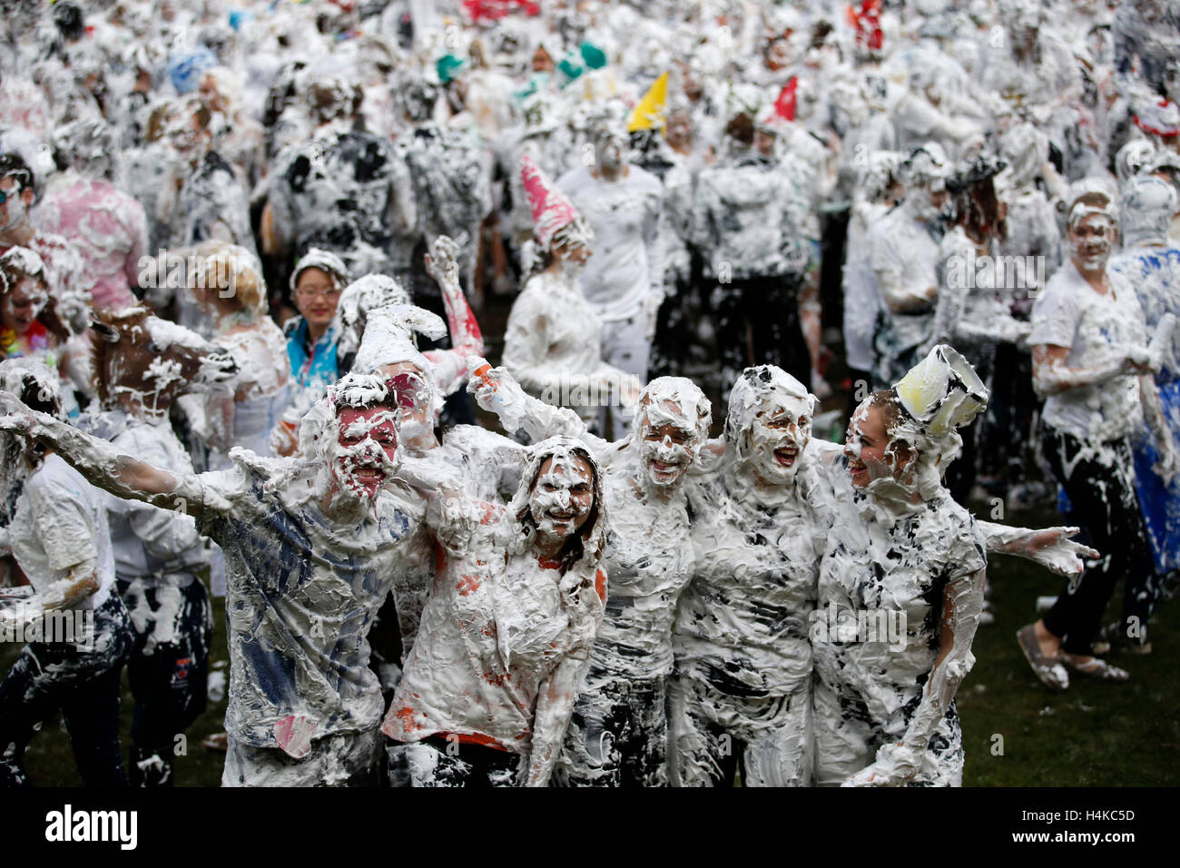 St Andrews University students take part in a foam fight known as ...