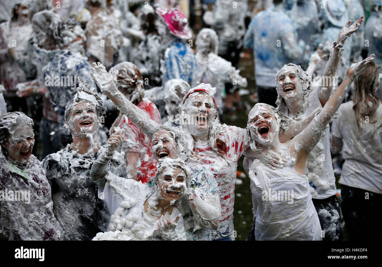 St Andrews University students take part in a foam fight known as ...